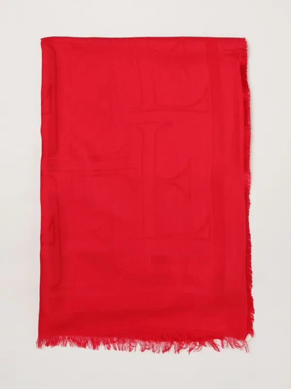 Elisabetta Franchi Modal And Viscose Scarf With Jacquard Logo And Fringed Edges - Red