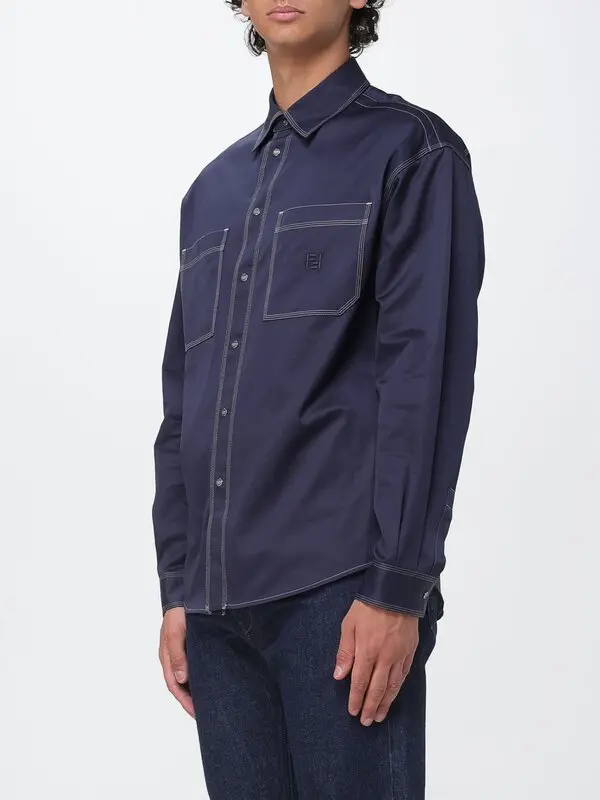 Fendi Cotton Shirt With Classic Collar And Patch Pocket