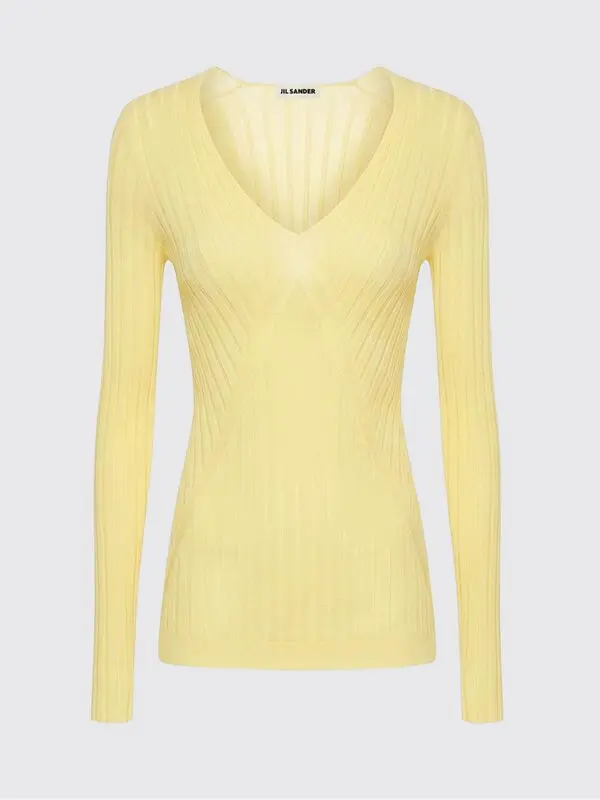 JIL SANDER Slim Fit Ribbed V-neck Sweater In Cashmere And Silk - Lime
