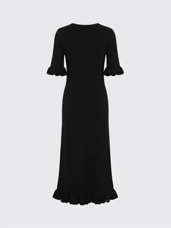 JIL SANDER Knit Midi Dress In Cotton Blend With V-neck And Ruffles