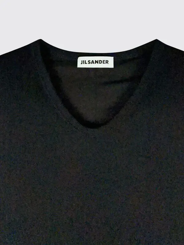 JIL SANDER Knit Midi Dress In Cotton Blend With V-neck And Ruffles