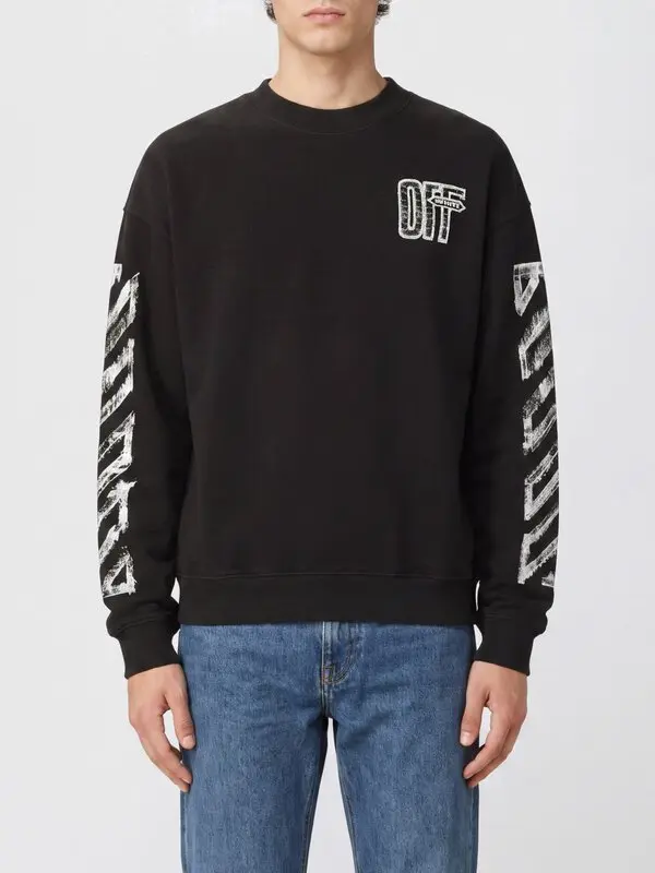Off-White Oversized Cotton Sweatshirt With Arrow And Diag Print - Black