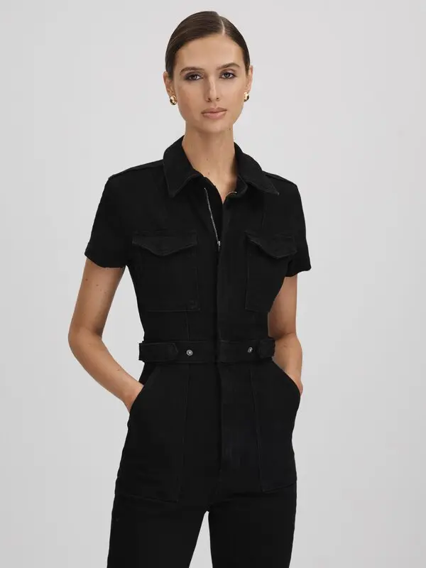 Good American Short Sleeve Utility Denim Jumpsuit