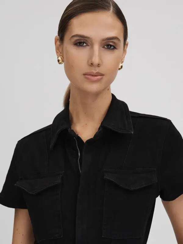 Good American Short Sleeve Utility Denim Jumpsuit