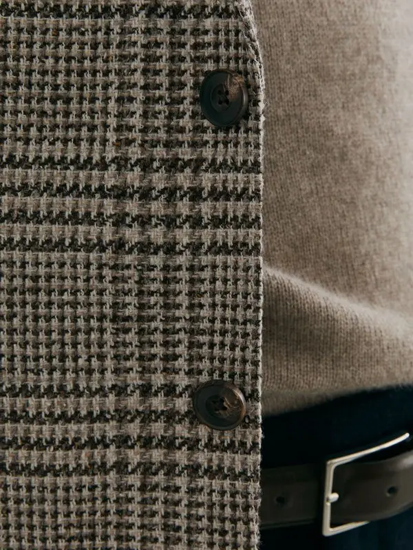 REISS Brown & White Wool-blend Houndstooth Single-breasted Blazer Classic-fit
