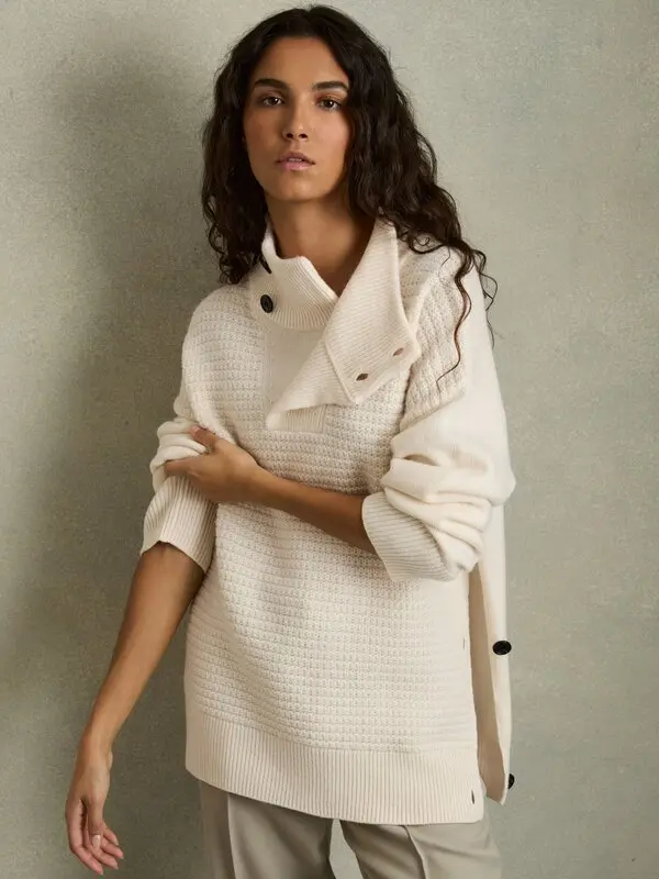 REISS Wool-cashmere Button-neck Jumper