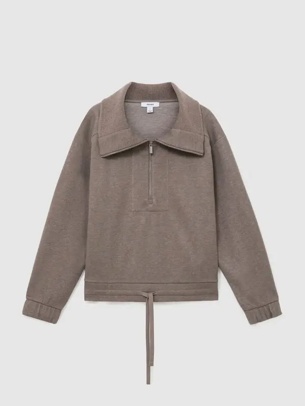 REISS Lyocell-wool Half-zip Sweatshirt - Fawn Brown