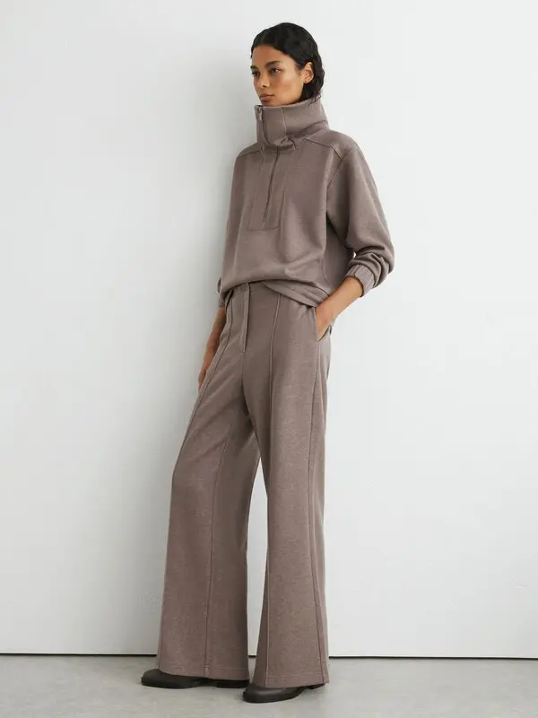 REISS Lyocell-wool Half-zip Sweatshirt - Fawn Brown