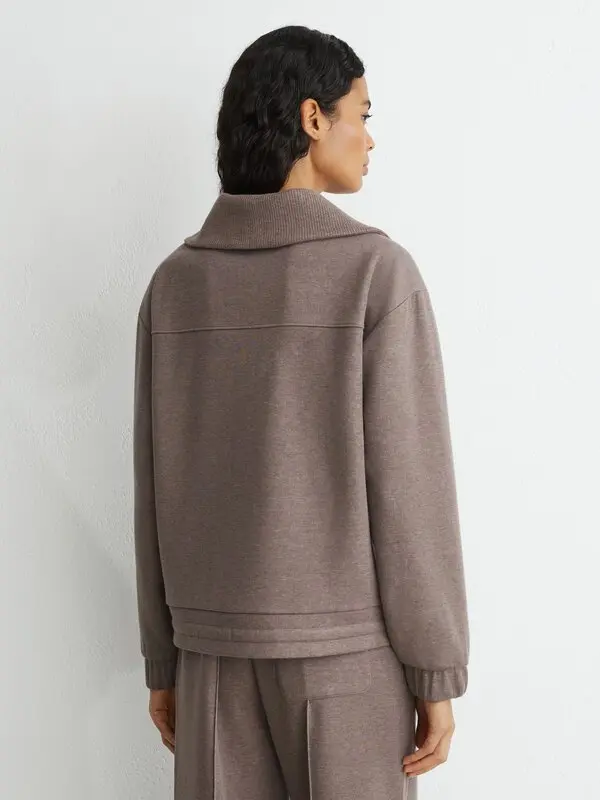 REISS Lyocell-wool Half-zip Sweatshirt - Fawn Brown