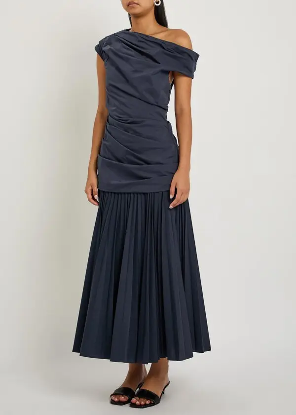 Simkhai Ammalie Gathered Cotton-blend Poplin Midi Dress