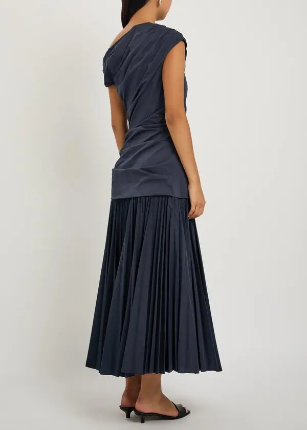 Simkhai Ammalie Gathered Cotton-blend Poplin Midi Dress