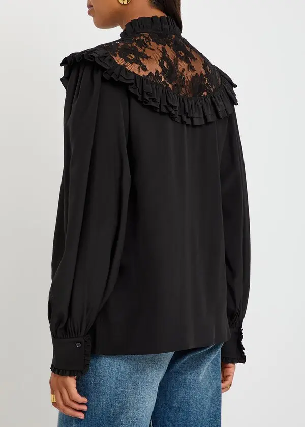 Chloé Ruffled Lace-trim Silk Blouse