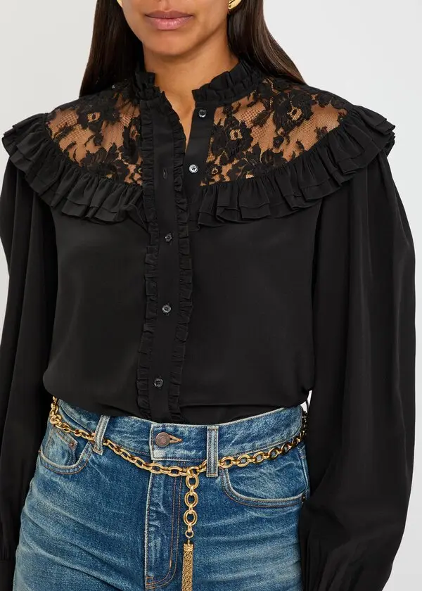 Chloé Ruffled Lace-trim Silk Blouse