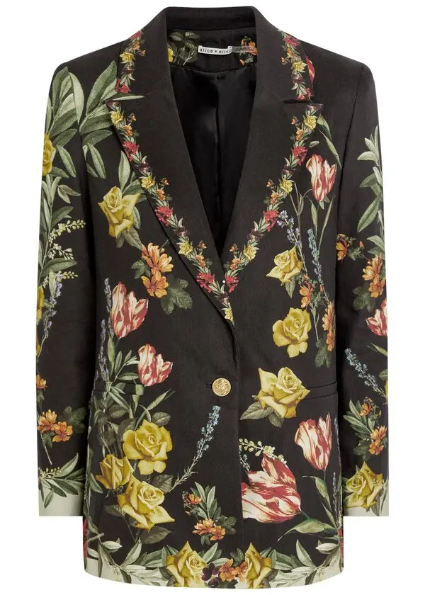 Alice + Olivia Denny Floral-print Linen-blend Blazer - Black