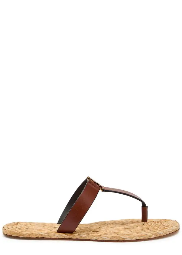 Saint Laurent Babylone Raffia And Leather Sandals - Brown