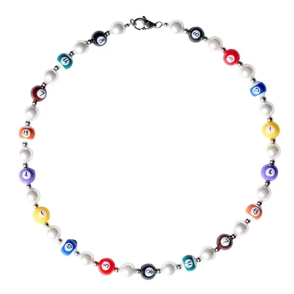 WHYAT Hand-painted Billiard Pearl Necklace - Green/blue/red