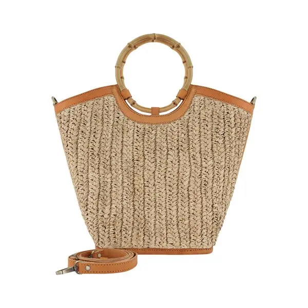 OHSUN Neutrals Beata Raffia & Leather Tote Caramel