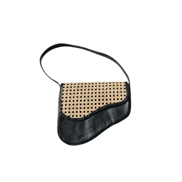 OHSUN Neutrals Juliet Leather & Rattan Handbag - Black