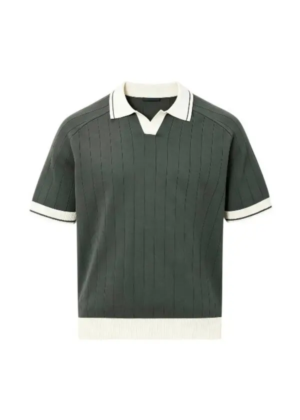 VAYLA Open Collar Relaxed Fit Breathable Polo Shirt In & Cream