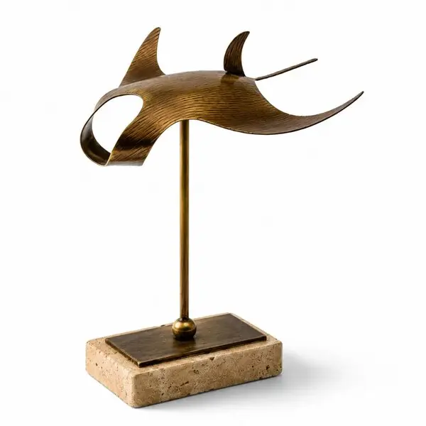 MARLETH Abstract Manta Ray Sculpture - Brown