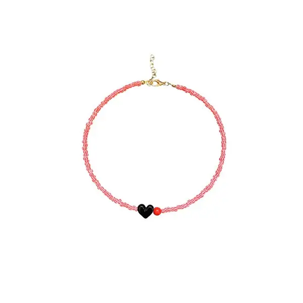 DESERT LOBBY Beaded Heart Necklace - Black/orange