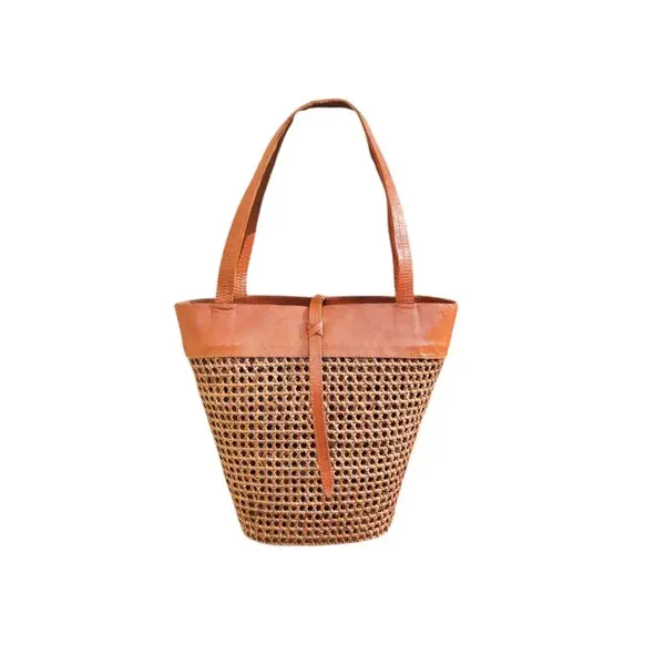 OHSUN Neutrals Bailey Rattan & Leather Shoulder Bag