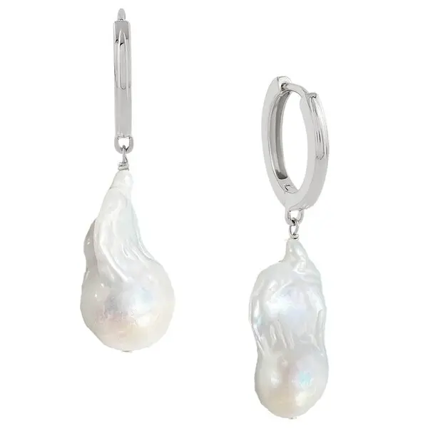 ASTOR & ORION Baroque Pearl Sterling Huggie Earrings - Silver/white