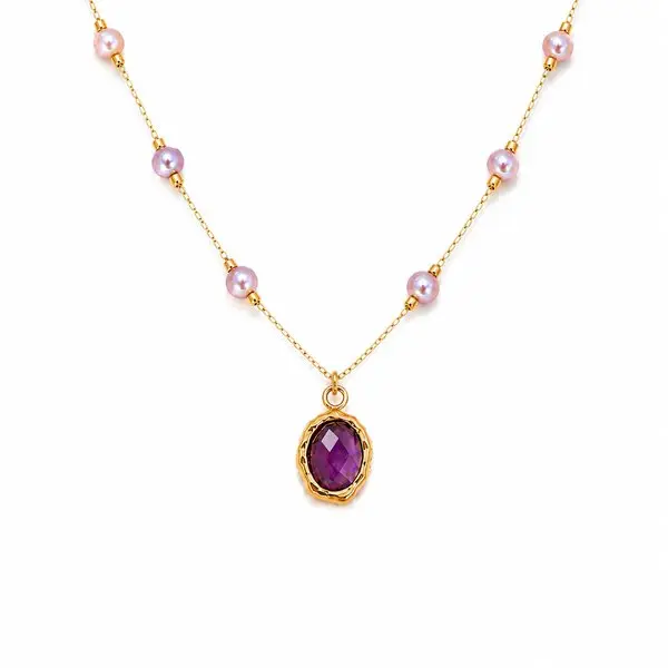 ORMIRO Asteria Amethyst & Pearl Necklace - Purple