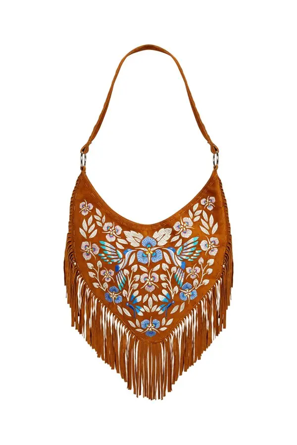 JODI LEE Georgina Embroidery Bag Dark Tan - Brown