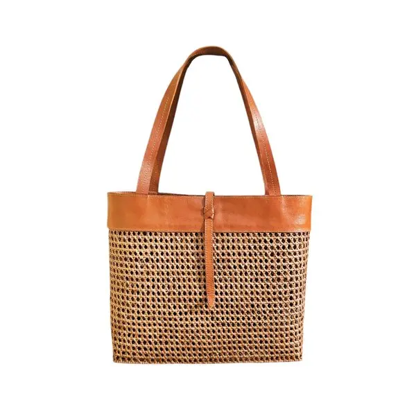 OHSUN Neutrals Beckett Rattan & Leather Tote