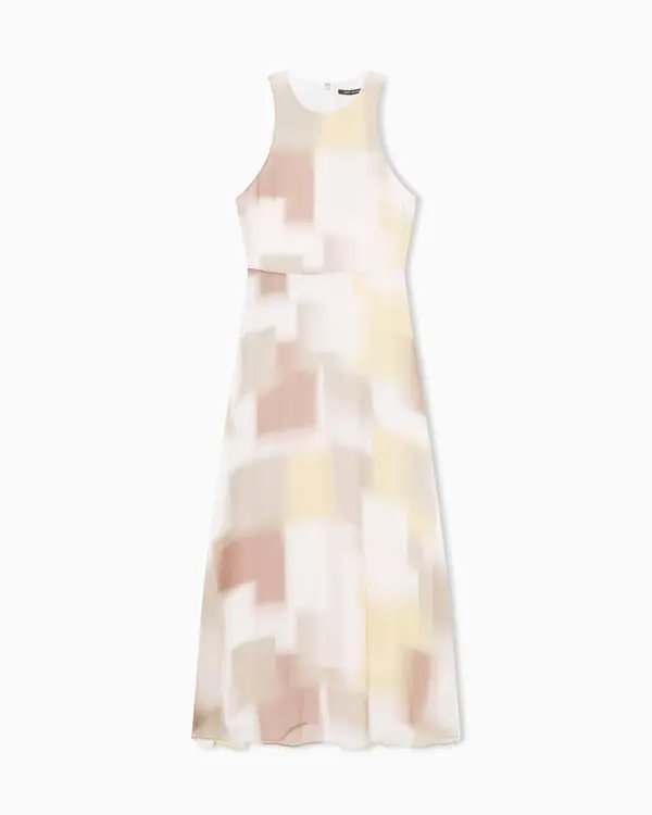 Armani Exchange Midi Dress With Allover Abstract Print - Beige