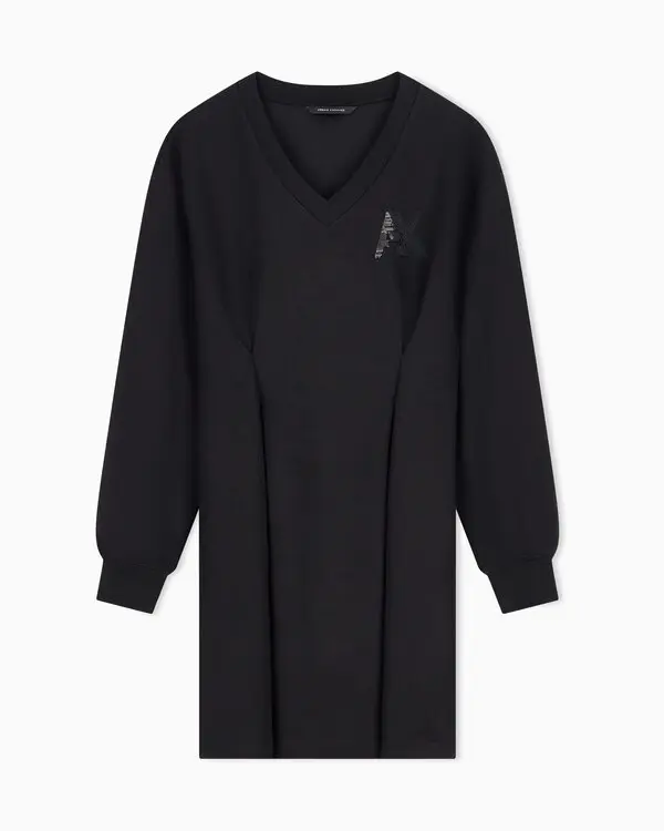 Armani Exchange Regular Fit Dress In Stretch Viscose Scuba With Rib Details - Black