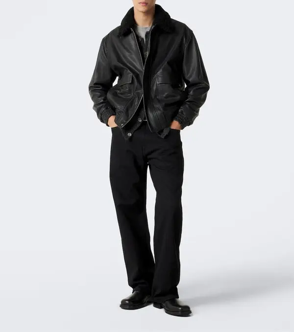 ARMA Bari Teddy-trimmed Leather Blouson Jacket