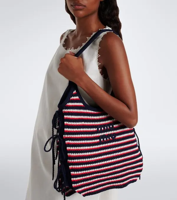 Miu Miu Ivy Crochet Striped Shopper