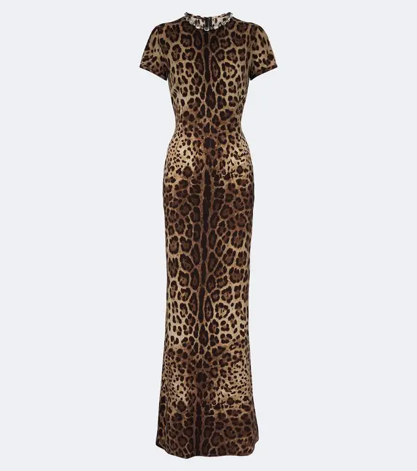 Dolce & Gabbana Embellished Leopard-print Silk-blend Gown - Brown