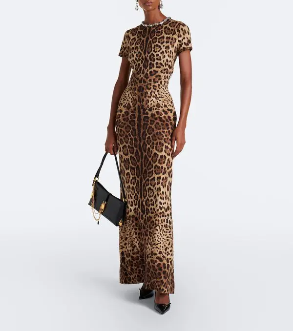 Dolce & Gabbana Embellished Leopard-print Silk-blend Gown