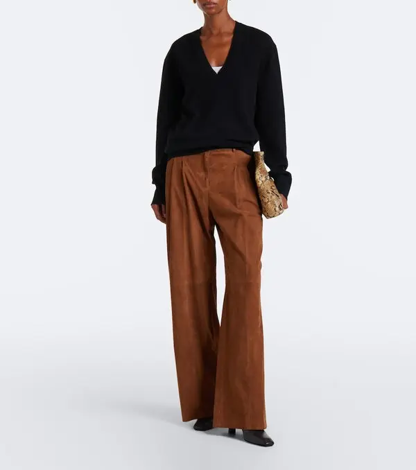 ARMA Dena Pleated Suede Wide-leg Pants