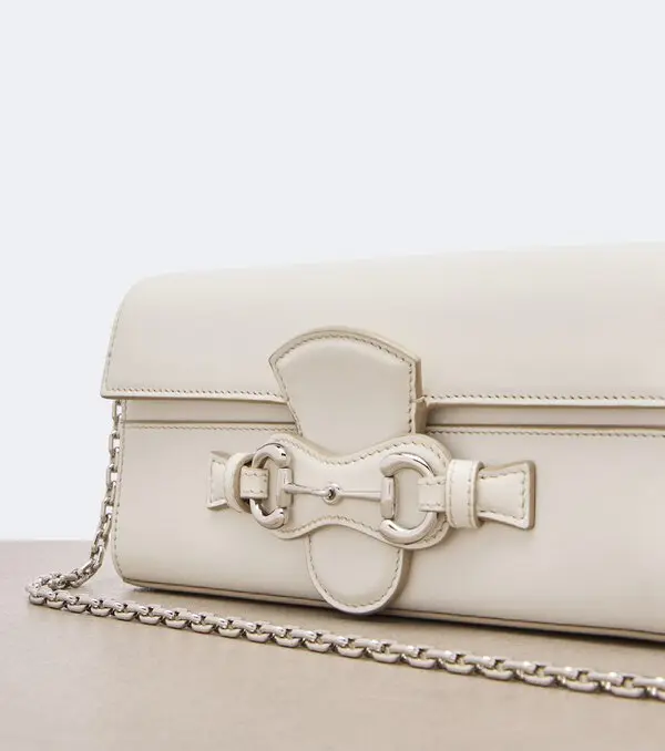 Gucci Horsebit Leather Wallet On Chain - White