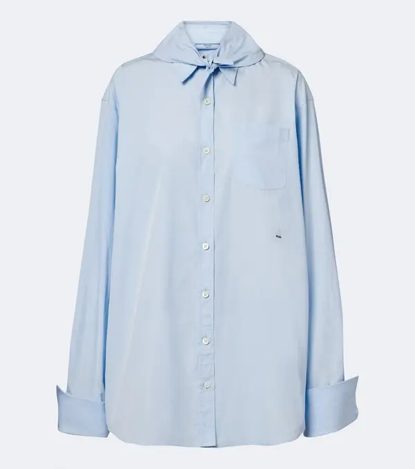 Prada Tie-neck Cotton Poplin Shirt - Blue