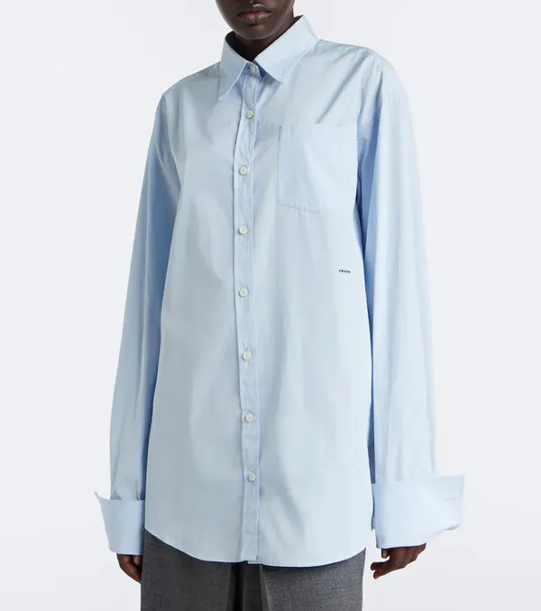Prada Tie-neck Cotton Poplin Shirt
