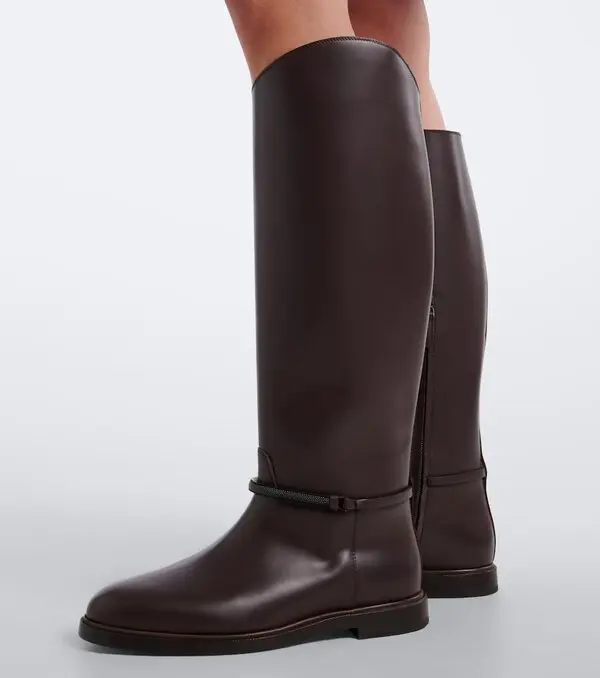 Brunello Cucinelli Monili Leather Knee-high Boots