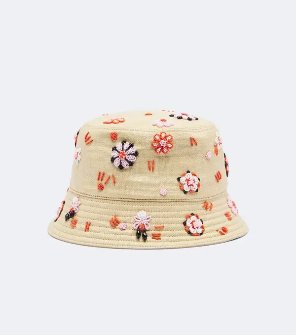 Prada Embroidered Canvas Bucket Hat - Beige