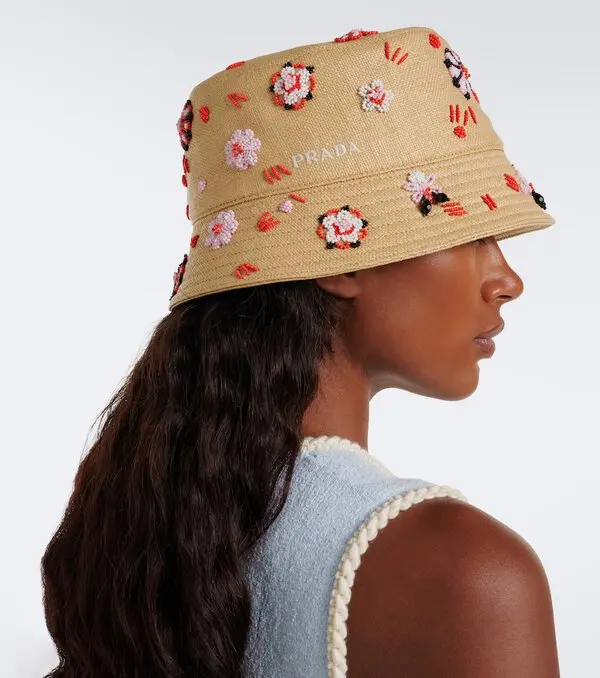 Prada Embroidered Canvas Bucket Hat