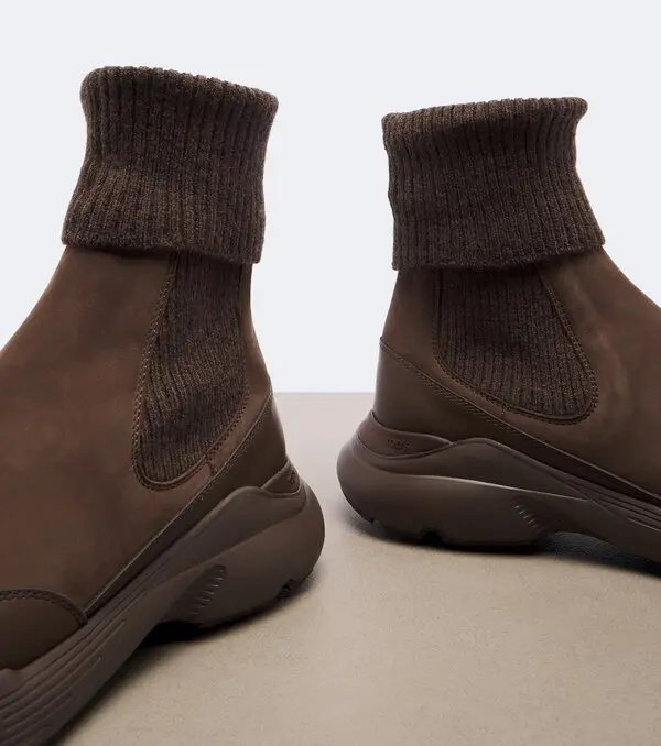 TOD'S Knitted Leather Ankle Boots