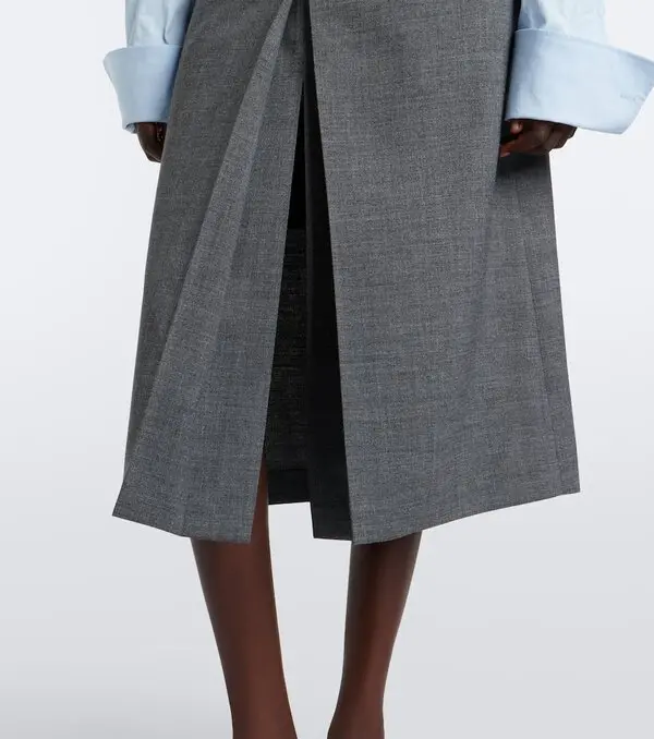Prada Layered Pleated Wool Midi Skirt