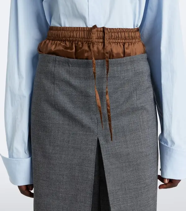 Prada Layered Pleated Wool Midi Skirt