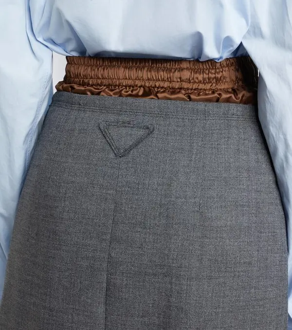 Prada Layered Pleated Wool Midi Skirt