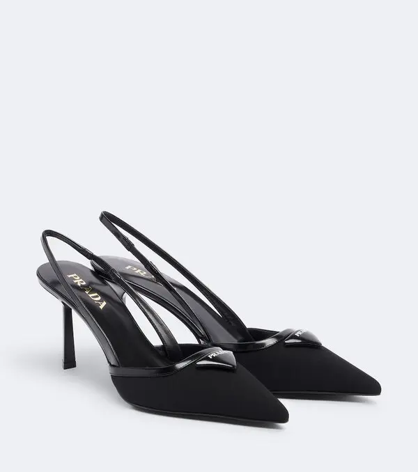 Prada Leather-trimmed Slingback Pumps