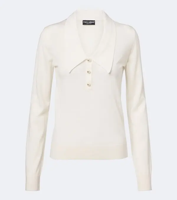 Dolce & Gabbana Embellished Cashmere-blend Polo Sweater - White