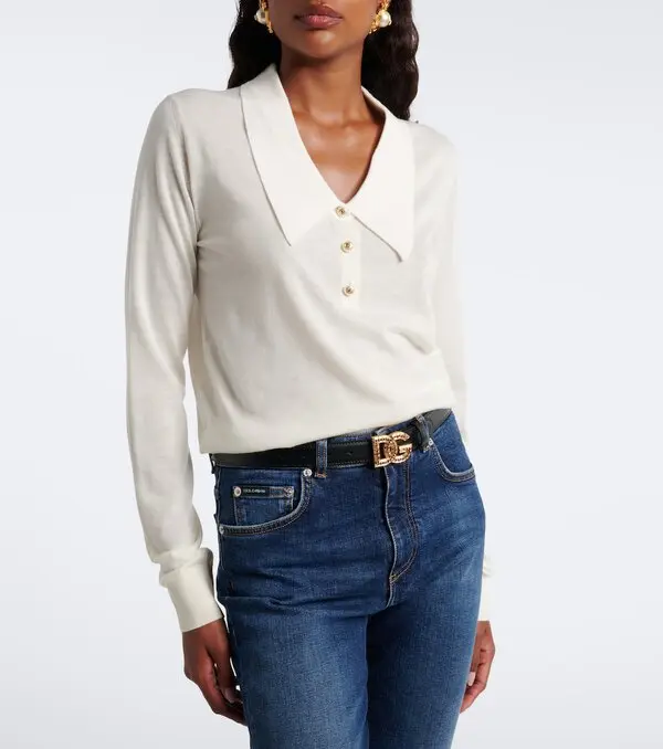 Dolce & Gabbana Embellished Cashmere-blend Polo Sweater